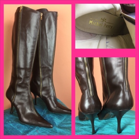 Michel Perry | Shoes | Vintage Michel Perry Brown Tall Leather Zipper ...
